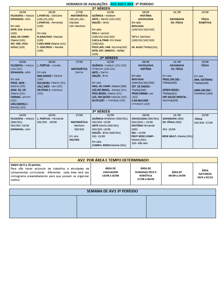 Horarios Av1 Av2 e Av3 3º Periodo 2024 | PDF