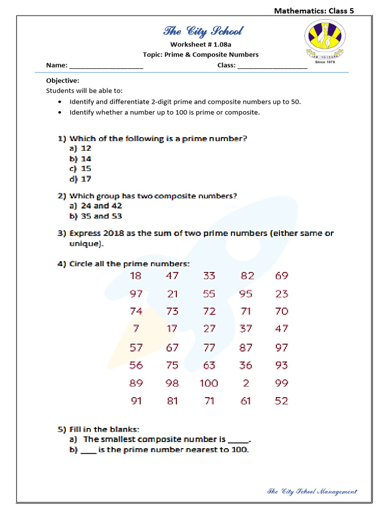Mathematics Worksheet - Class 5 | PDF