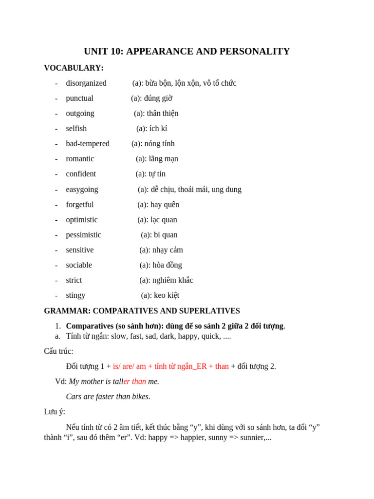 UNIT 10 Appearance and Personality | PDF