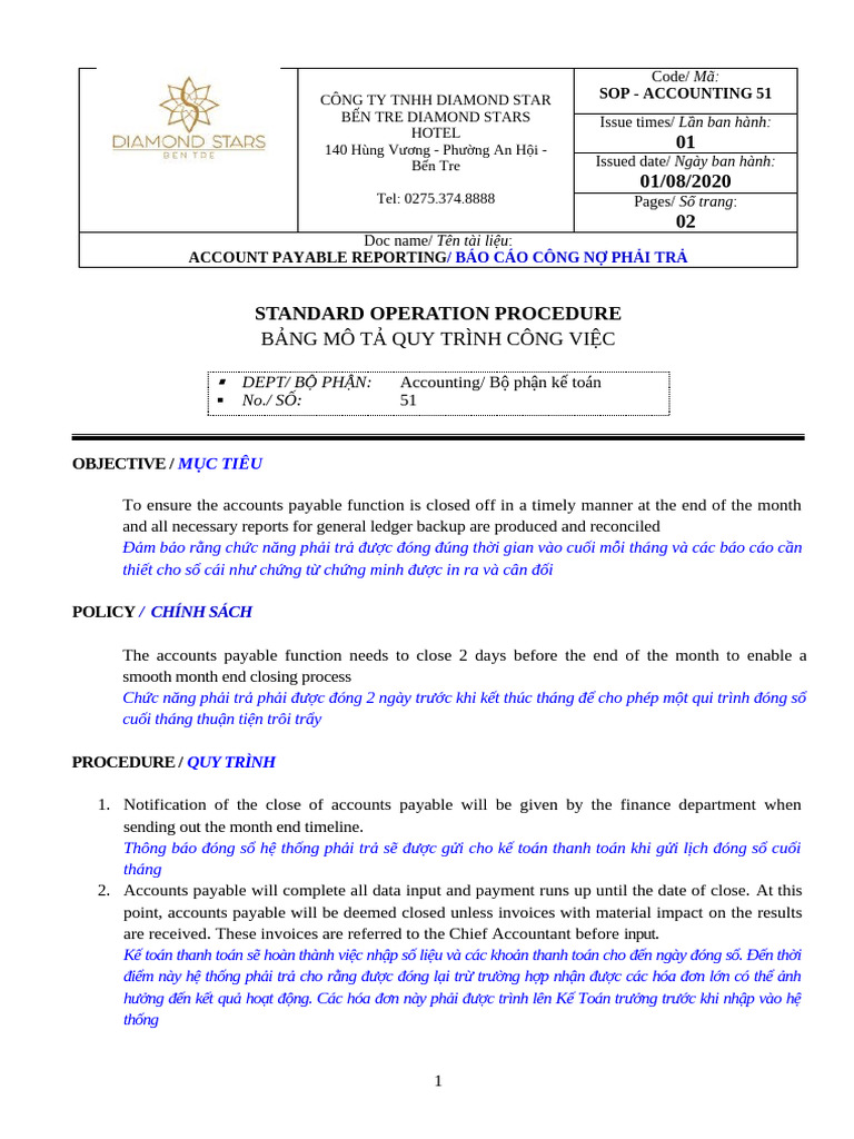 SOP - ACCOUTING 51. Account Payable Reporting - Bao Cao Cong No Phai ...