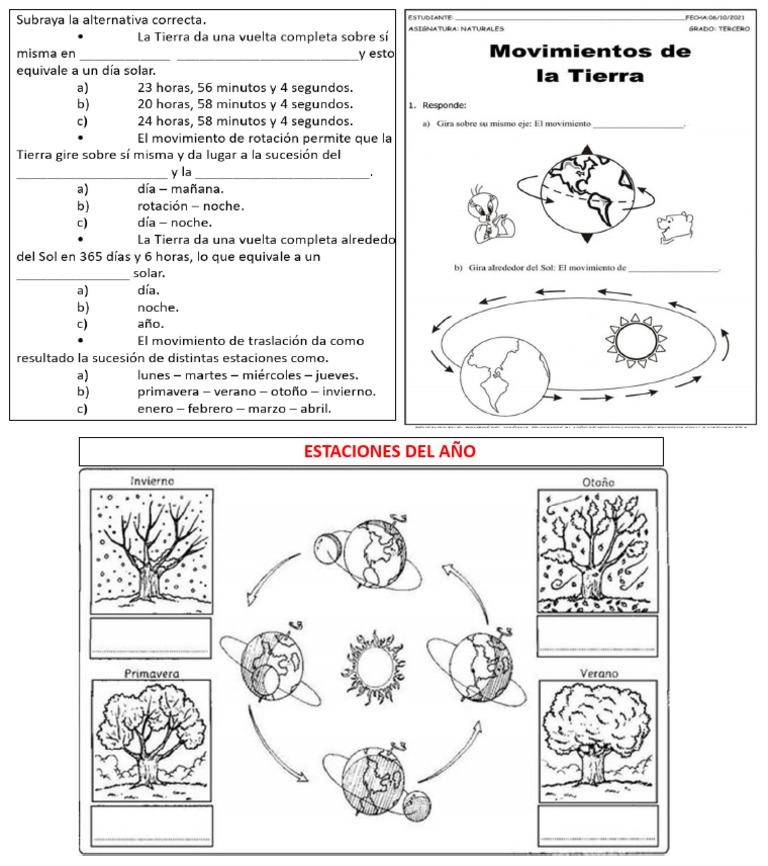 Ficha-Movimientos de Rotacion y Traslacion de La Tierra | PDF