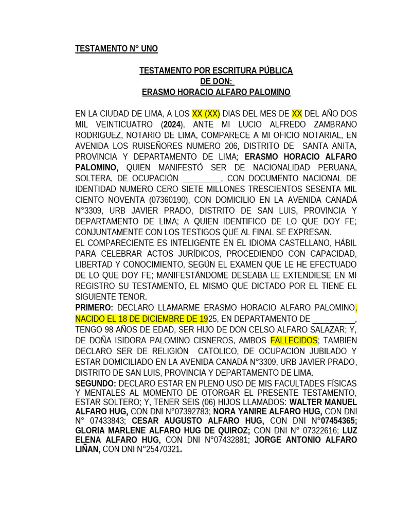 Testamento | PDF | Lima