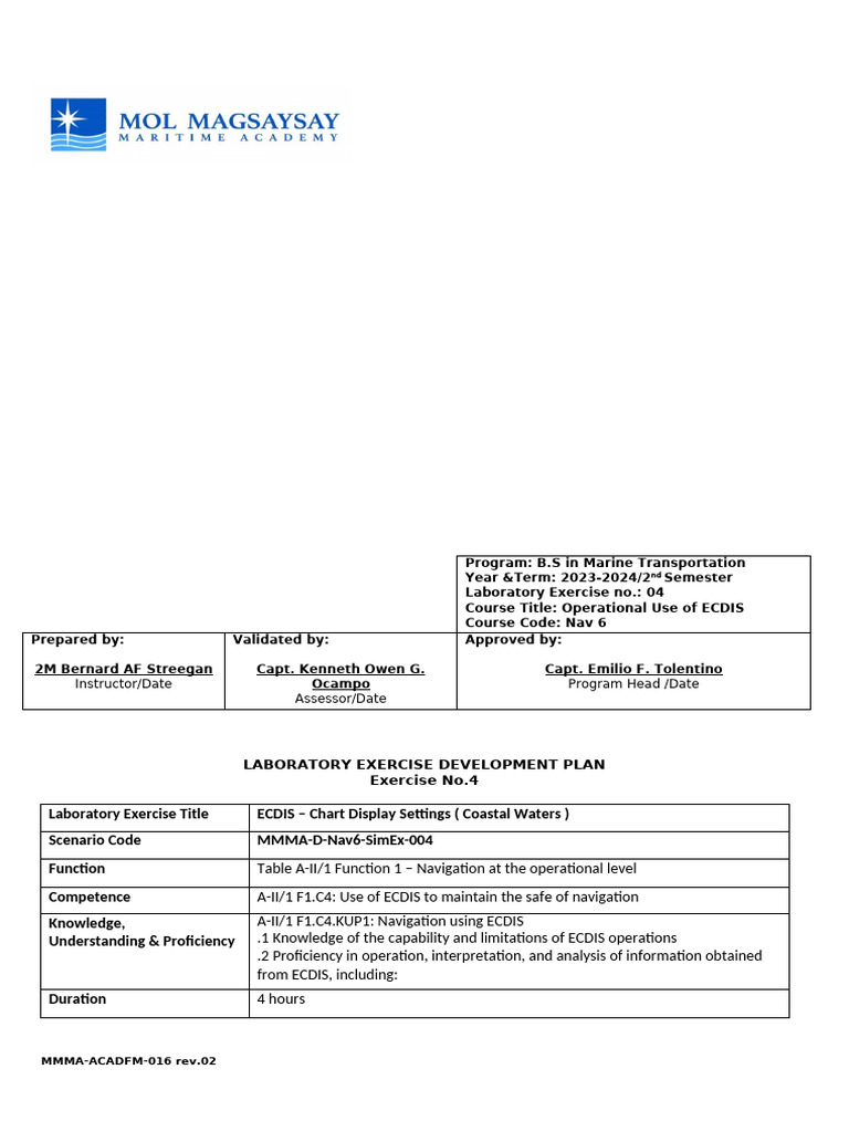 MMMA-ACADFM-016 Rev.02 Laboratory Exercise Development Plan - Exer 4 LO 1.8 | PDF