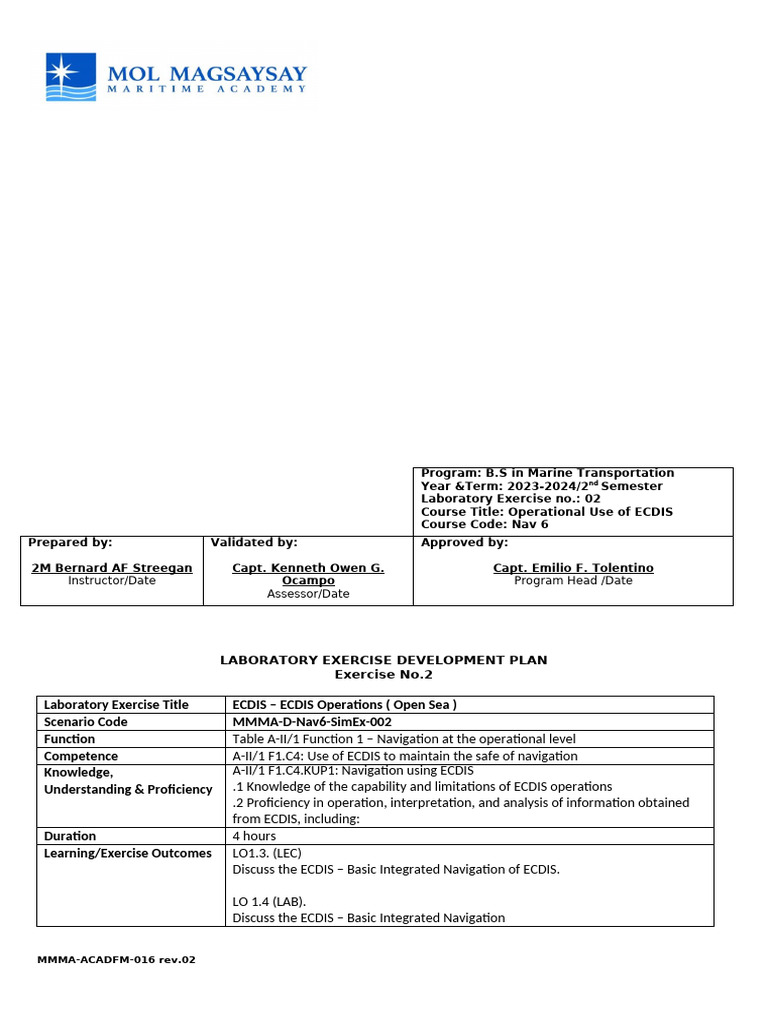 MMMA-ACADFM-016 Rev.02 Laboratory Exercise Development Plan - Exer 2 LO 1.4 | PDF