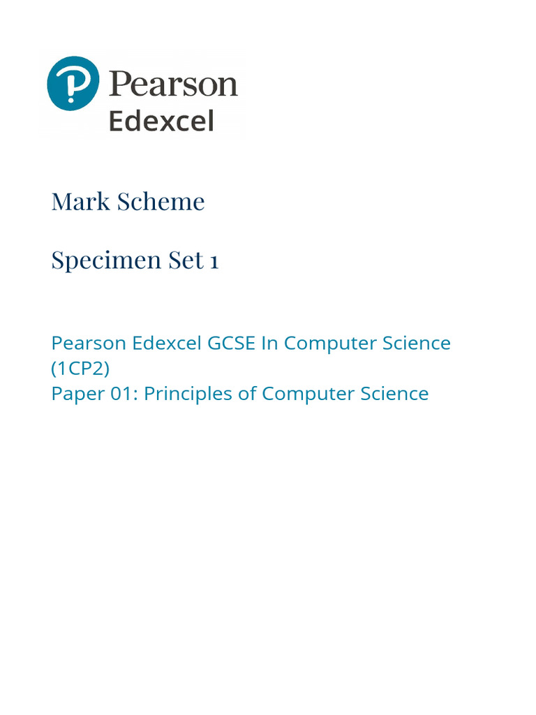 GCSE Computer Science 2020 Specimen1 Paper 02 Mark Scheme | PDF