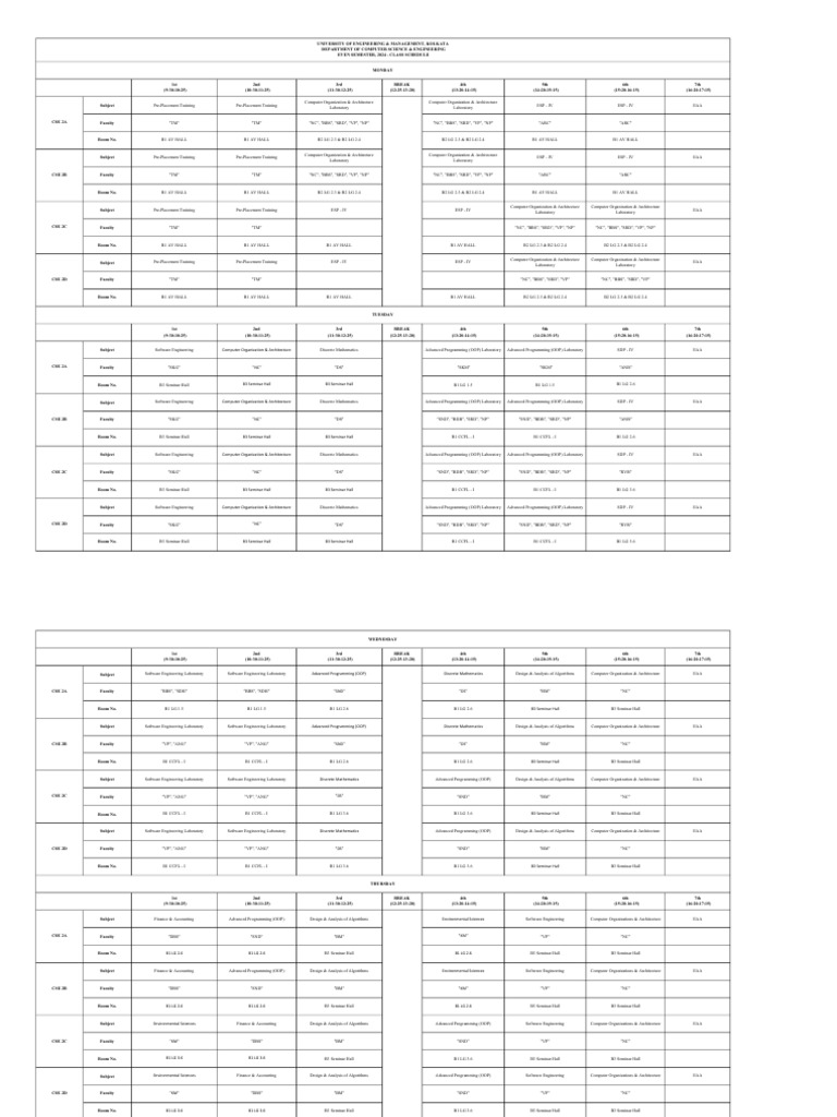 2nd Year CSE Even Sem 2024 Class Routine | PDF