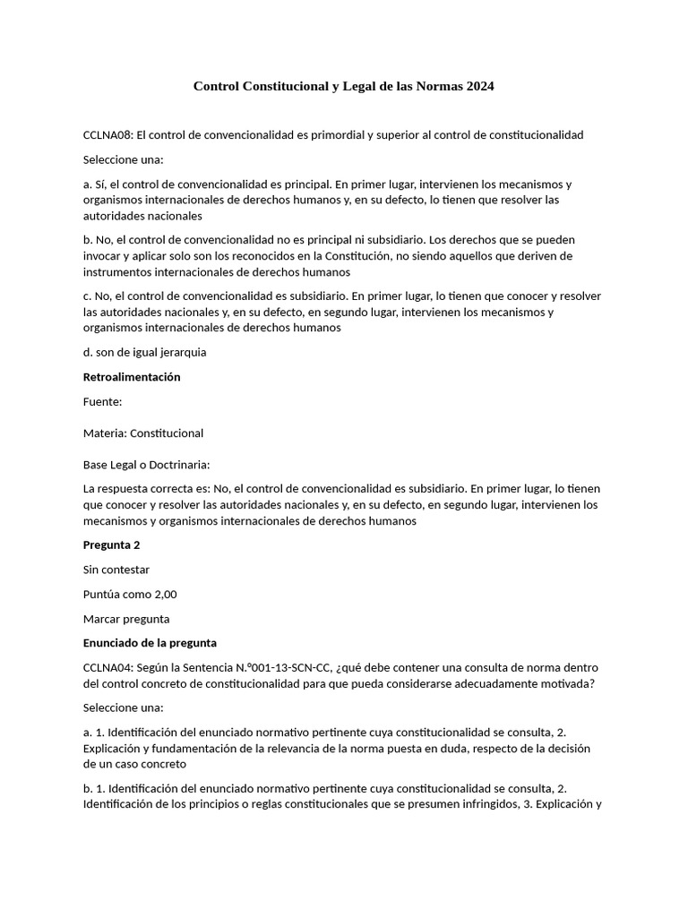 Control Constitucional y Legal de Las Normas 2024 | PDF