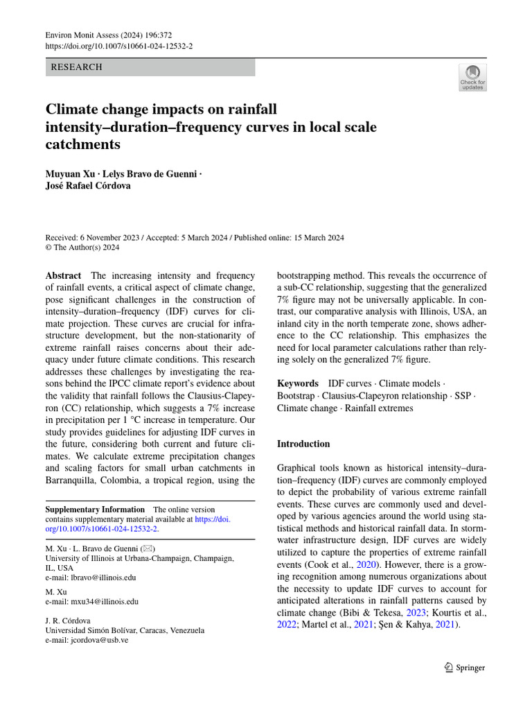 Climate Change Impacts On Rainfall Intensity-Duration-Frequency Curves ...
