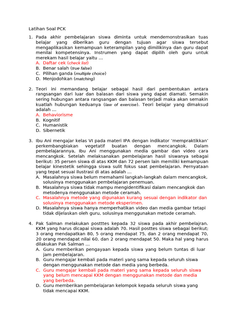 Latihan Soal PCK | PDF