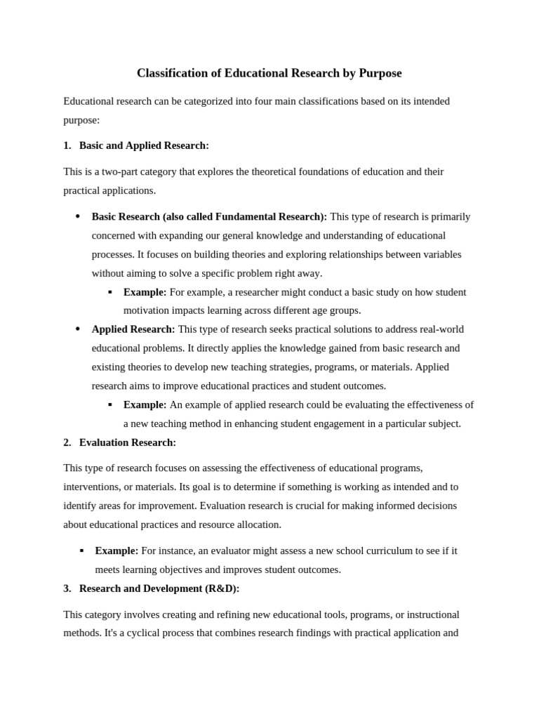 Types of Educational Research Explained | PDF | Evaluation | Learning