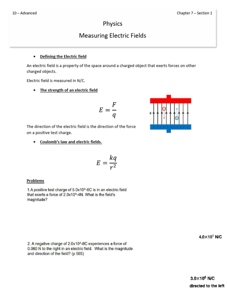 Physics Measuring Electric Fields: Defining The Electric Field | PDF