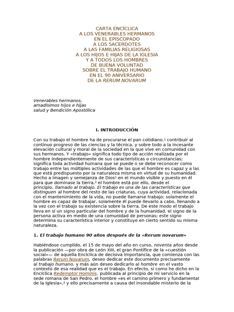 Laborem Exercens. Enciclica. Juan Pablo. | PDF