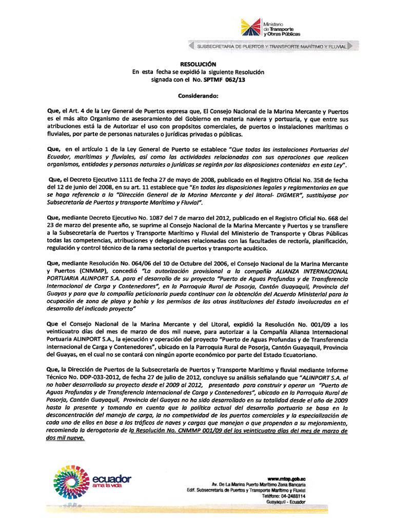 73 Res Nro. 062 13 Alinport | PDF