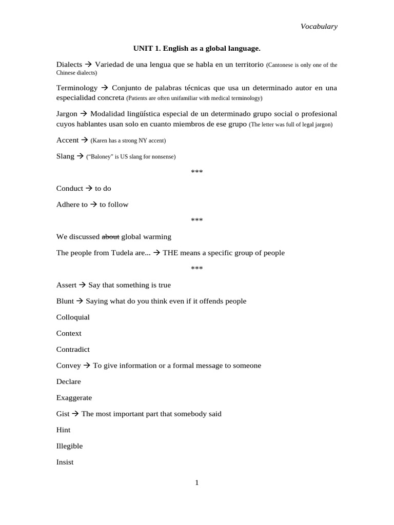 UNIT 1. English As A Global Language | PDF | Philosophy