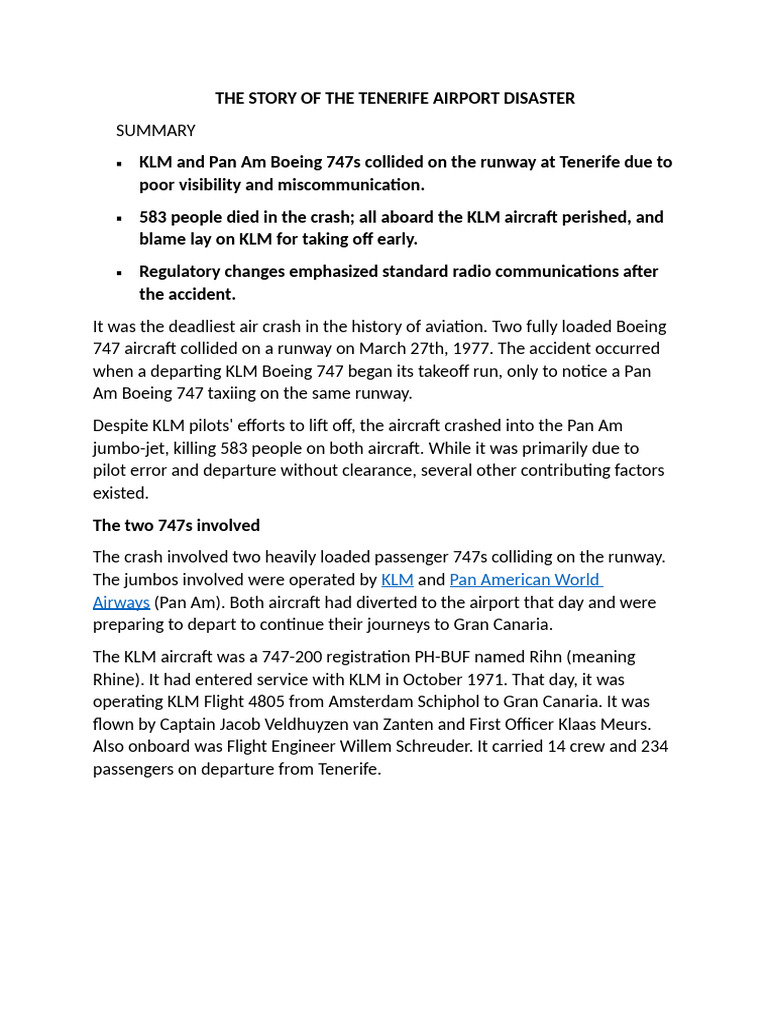 The Story of The Tenerife Airport Disaster | PDF