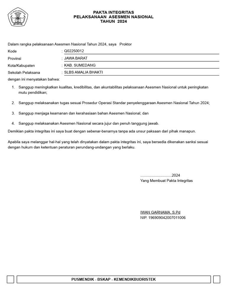 Pakta Integritas Pa Iwan | PDF