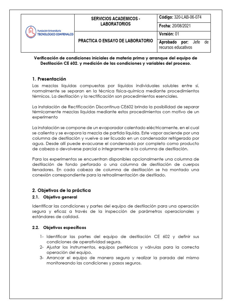 Guia 01 Destilación Verificacion de las condiciones iniciales | PDF