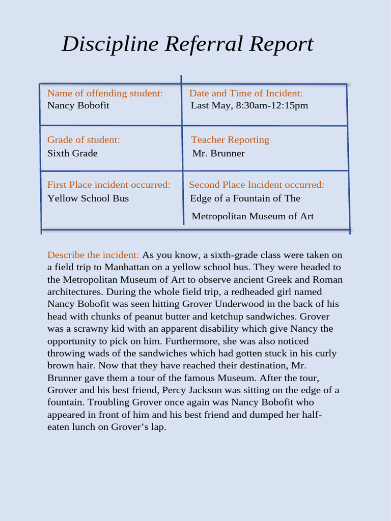 DISCIPLINE REFERRAL REPORT | PDF