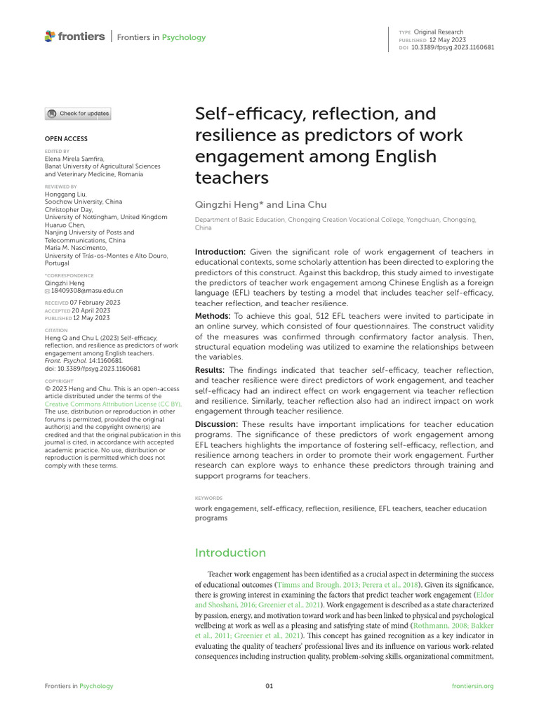 Self-Efficacy, Reflection, and Resilience As Predictors of Work ...