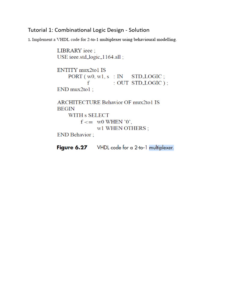 Tutorial 1 - Combinational Logic Design (Solution) | PDF