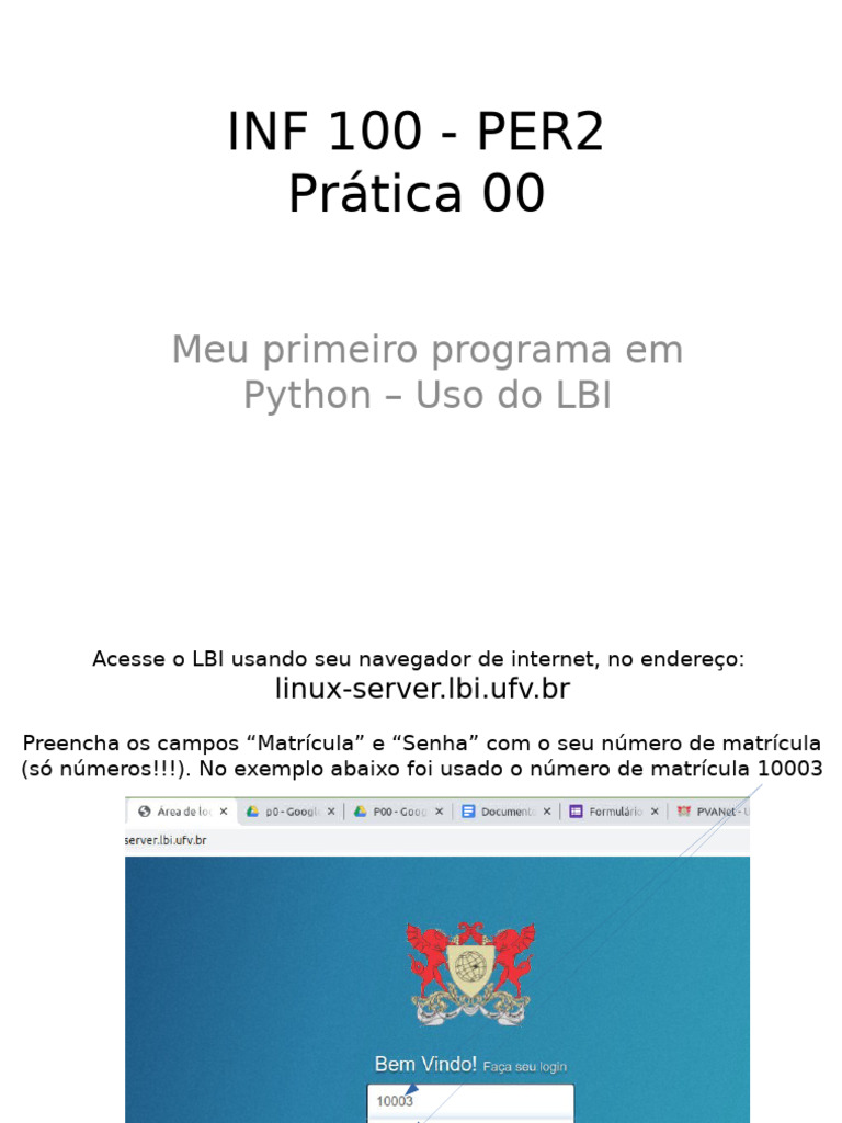 INF 100 - PER2 Prática 00: Meu Primeiro Programa em Python - Uso Do LBI ...