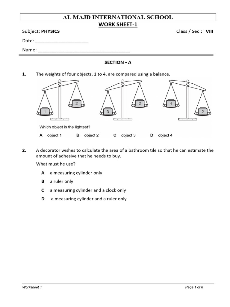 Physics Units of Measurement Worksheet | PDF