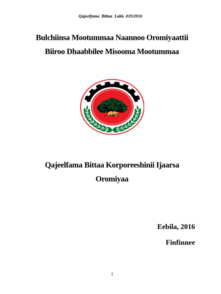 Qajeelfama Bittaa OCC Final | PDF