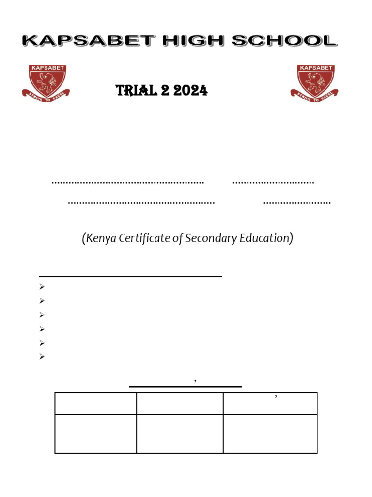 Kapsabet Boys Trial 2 2024 | PDF