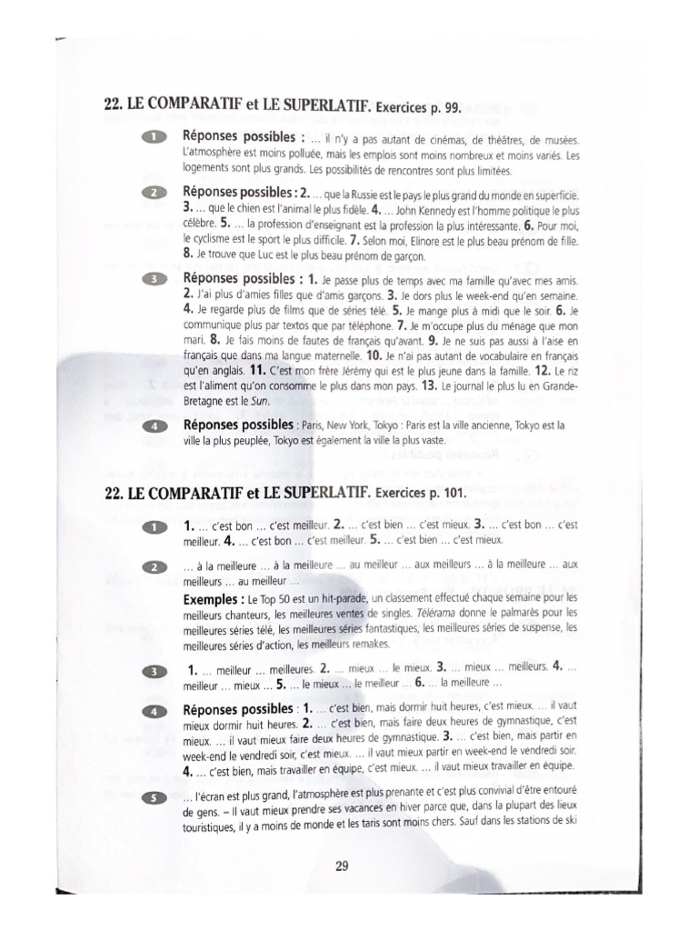 LE COMPARATIF Et LE SUPERLATIF. Exercices P. 99. | PDF