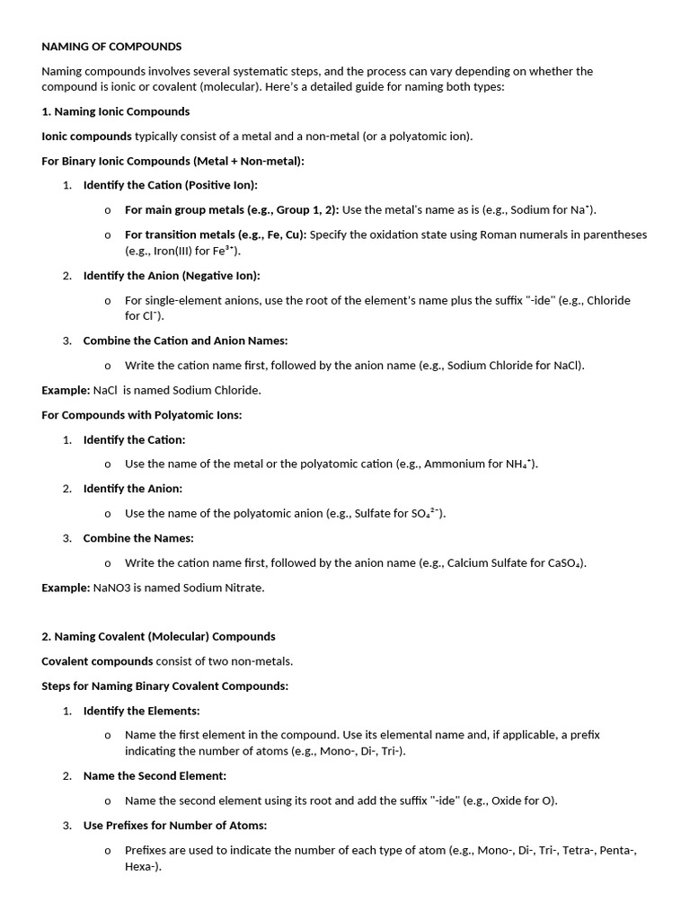 Naming of Compounds | PDF