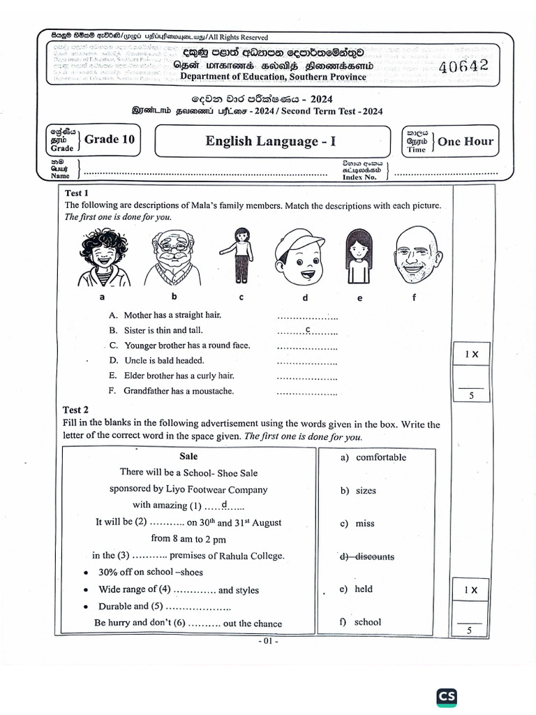 Grade 10 Southern 2024 English Paper Second Term | PDF