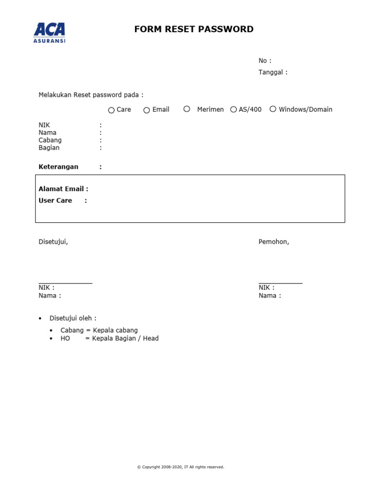 Form Reset Password Care + Email + Merimen | PDF