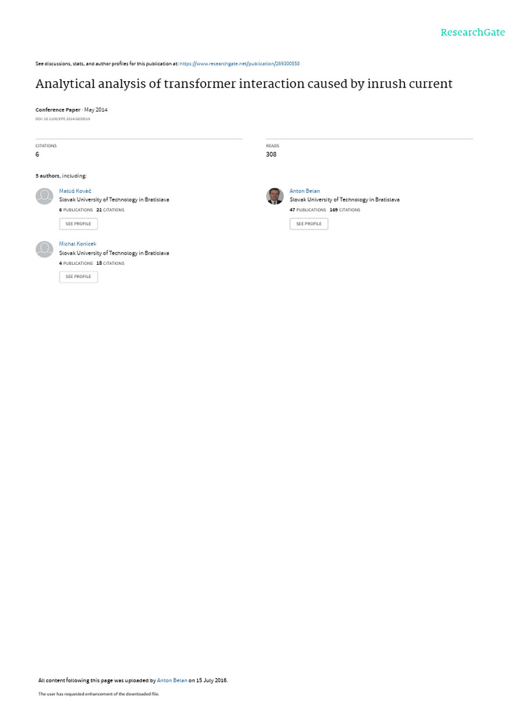 Analytical Analysis of Transformer Interaction Caused by Inrush Current | PDF