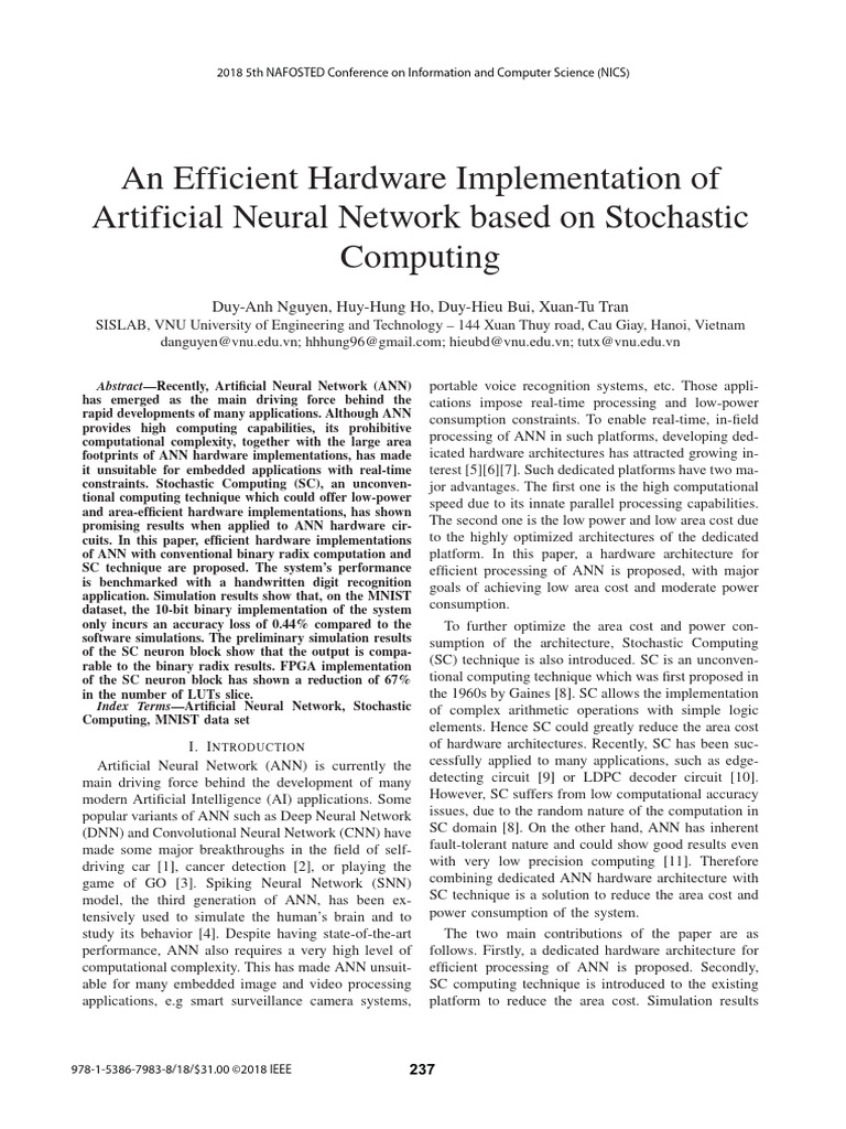 An Efficient Hardware Implementation Of Artificial Neural Network Based