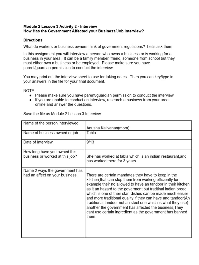Module Two Lesson Three Activity 2 | PDF