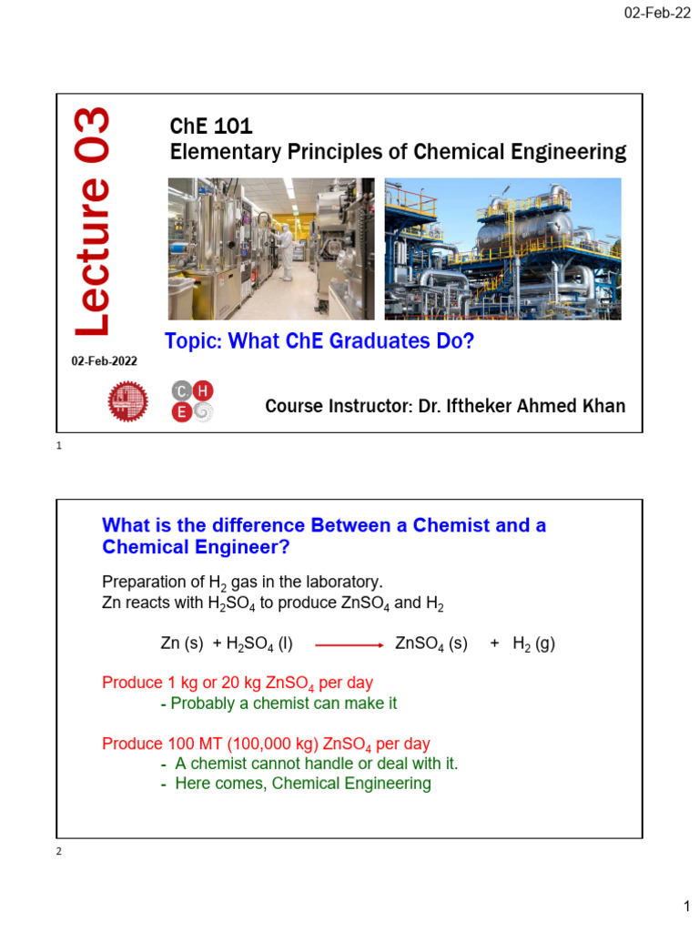 L03 ChE101 What Chemical Engineers Do | PDF