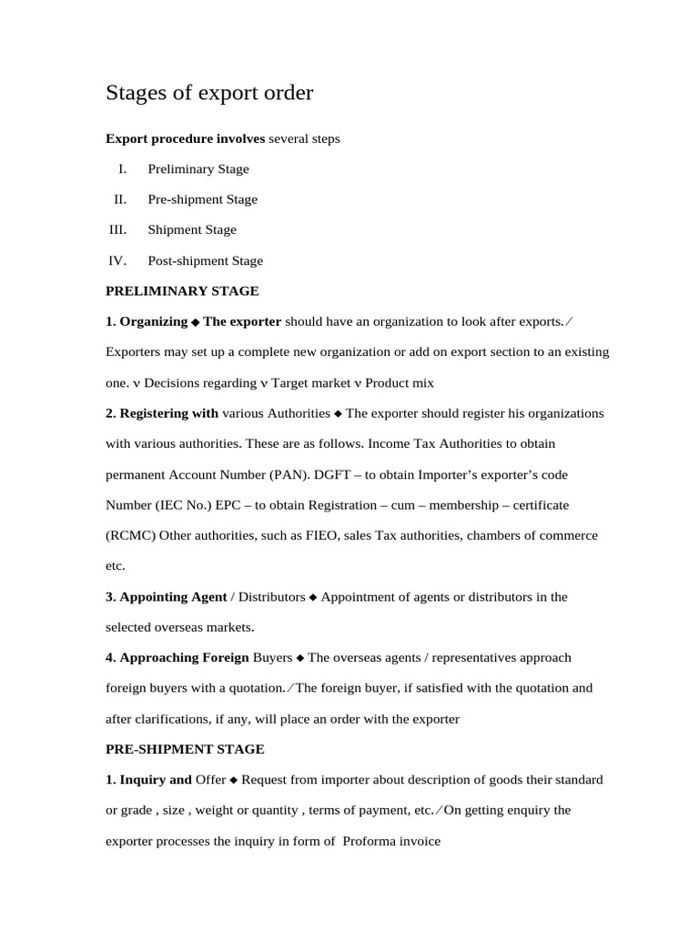 Stages of Export and Import | PDF