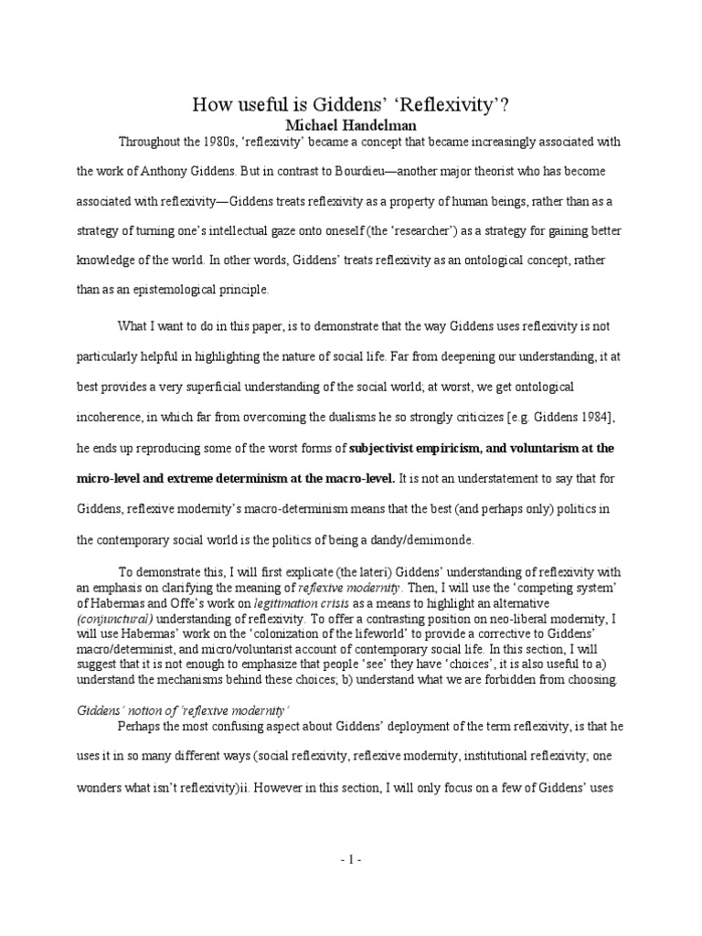 Gidden's Reflexivity | PDF | Reflexivity (Social Theory) | Traditions