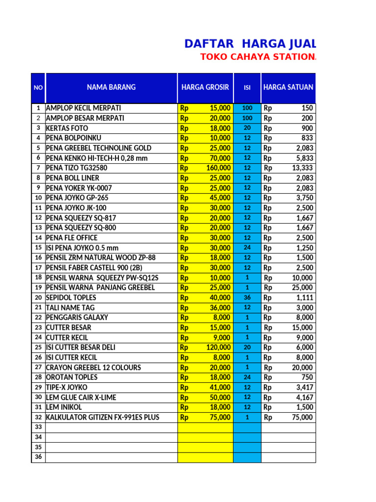 DAFTAR HARGA BARANG | PDF