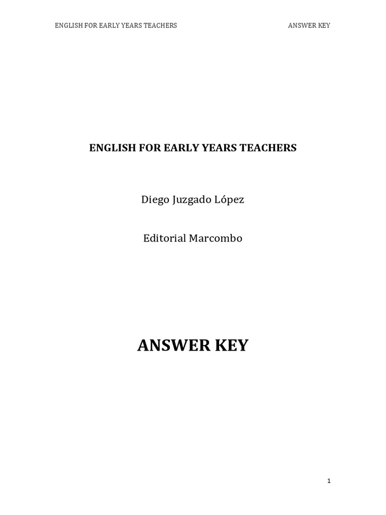ANSWER KEY English For Early Years Teachers | PDF