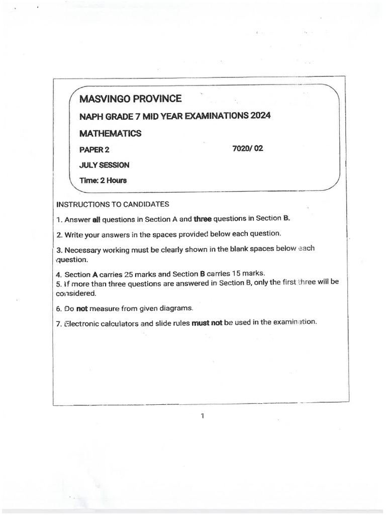 Naph Masvingo Mathematics Paper 2 2024 | PDF