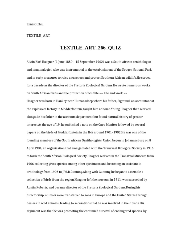 Textile Art 266 Quiz | PDF