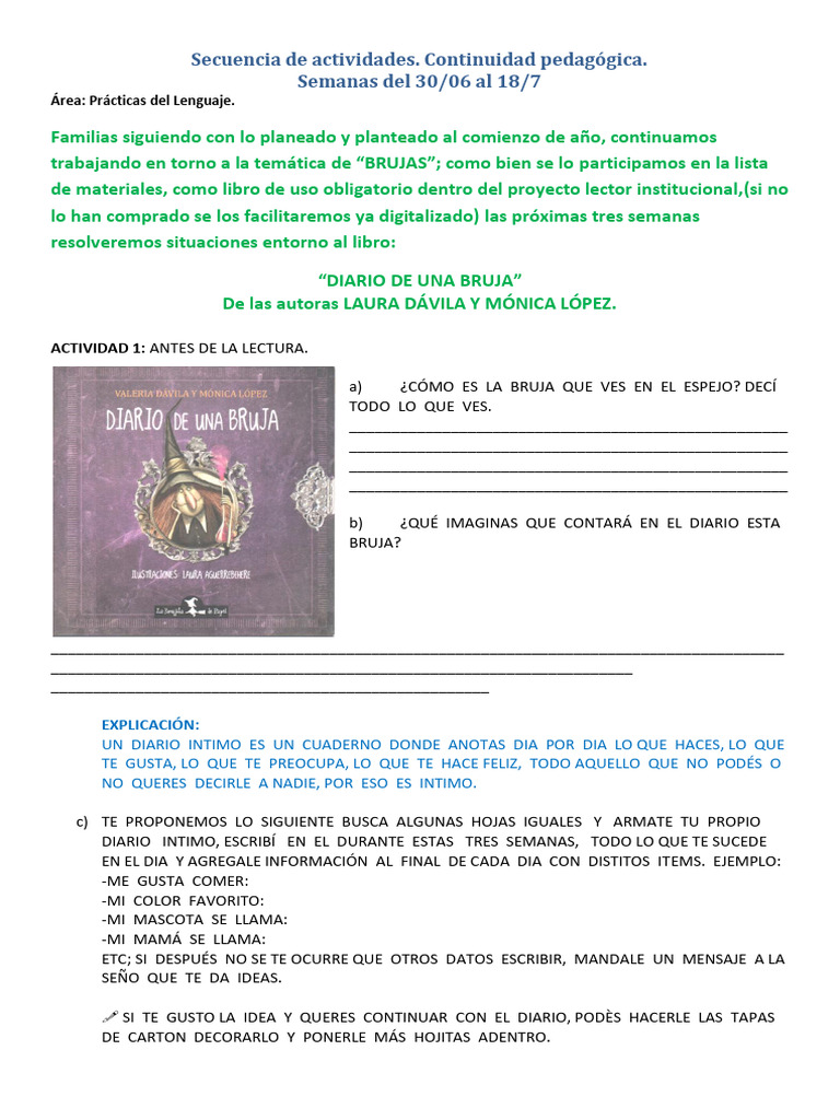 Actividades Diario de Una Bruja 2do | PDF