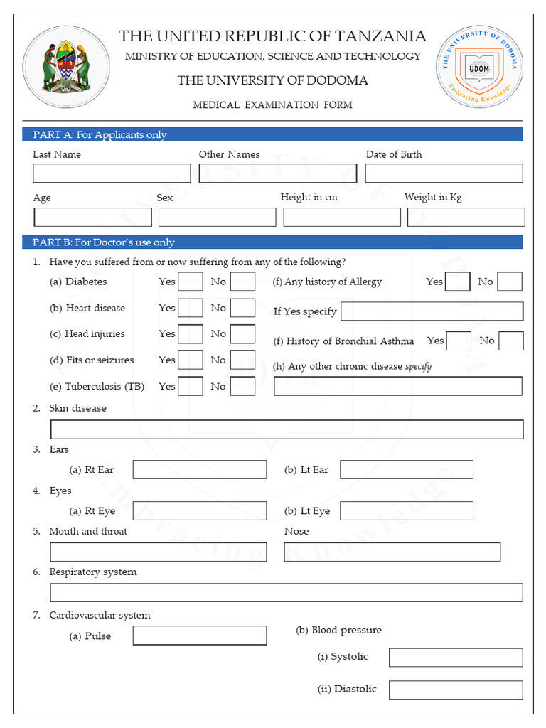 Medical Examination Form | PDF