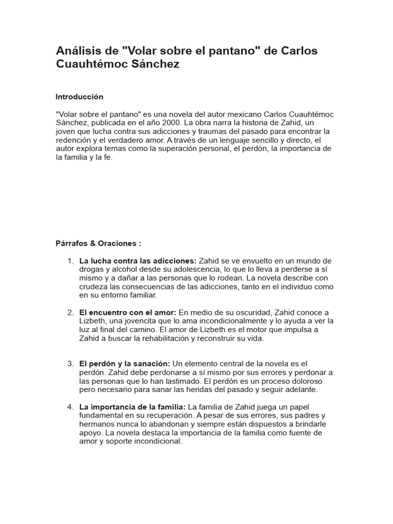 Análisis Del Libro Volar Sobre El Pantano . | PDF