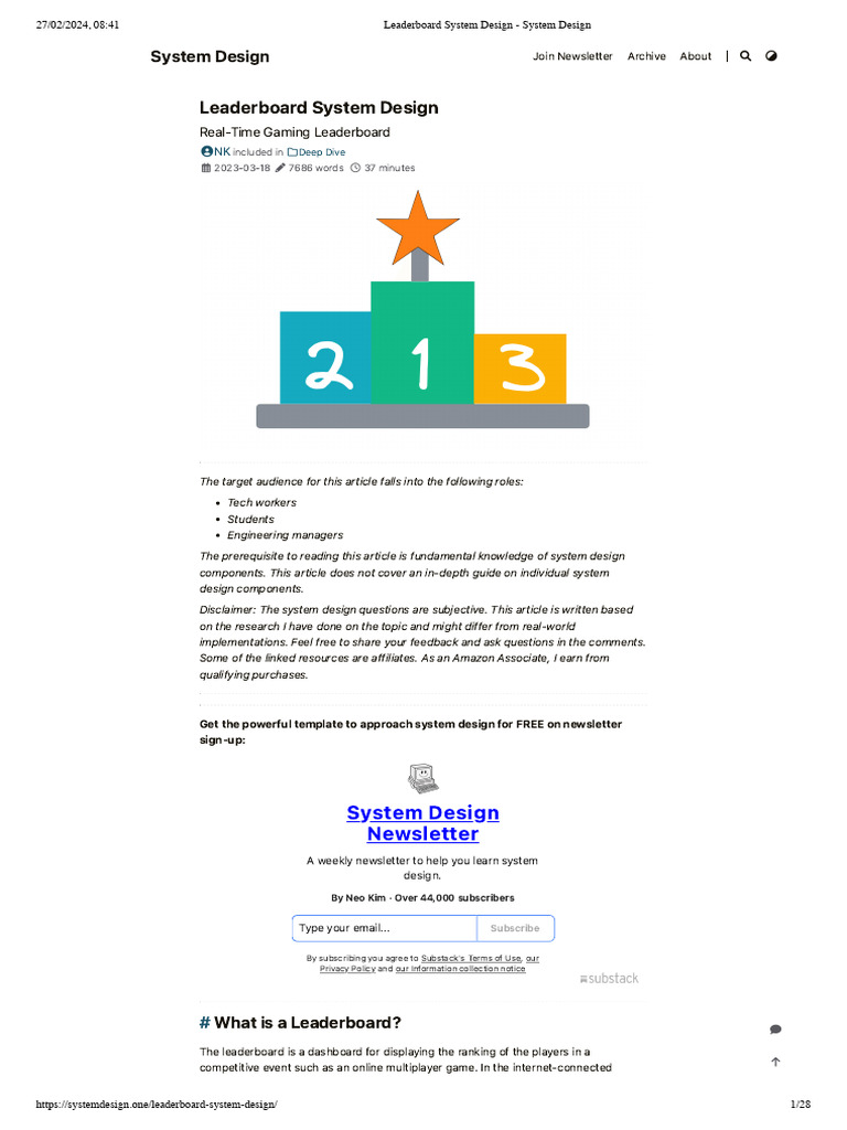 Leaderboard System Design - System Design | PDF