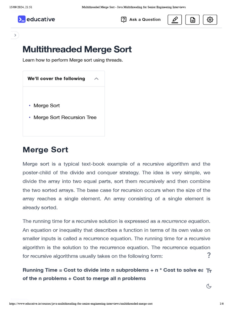 Multithreaded Merge Sort - Java Multithreading | PDF