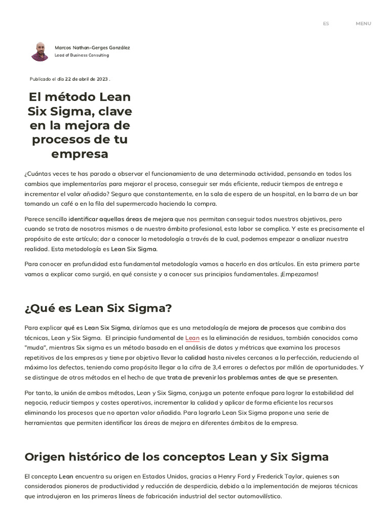 El Método Lean Six Sigma, Clave en La Mejora de Procesos de Tu Empresa - Izertis | PDF