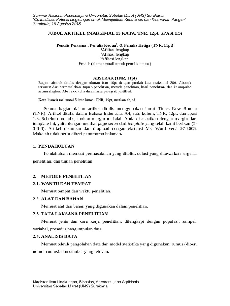 Template Naskah Prosiding Semnas LK2P UNS 2018 | PDF