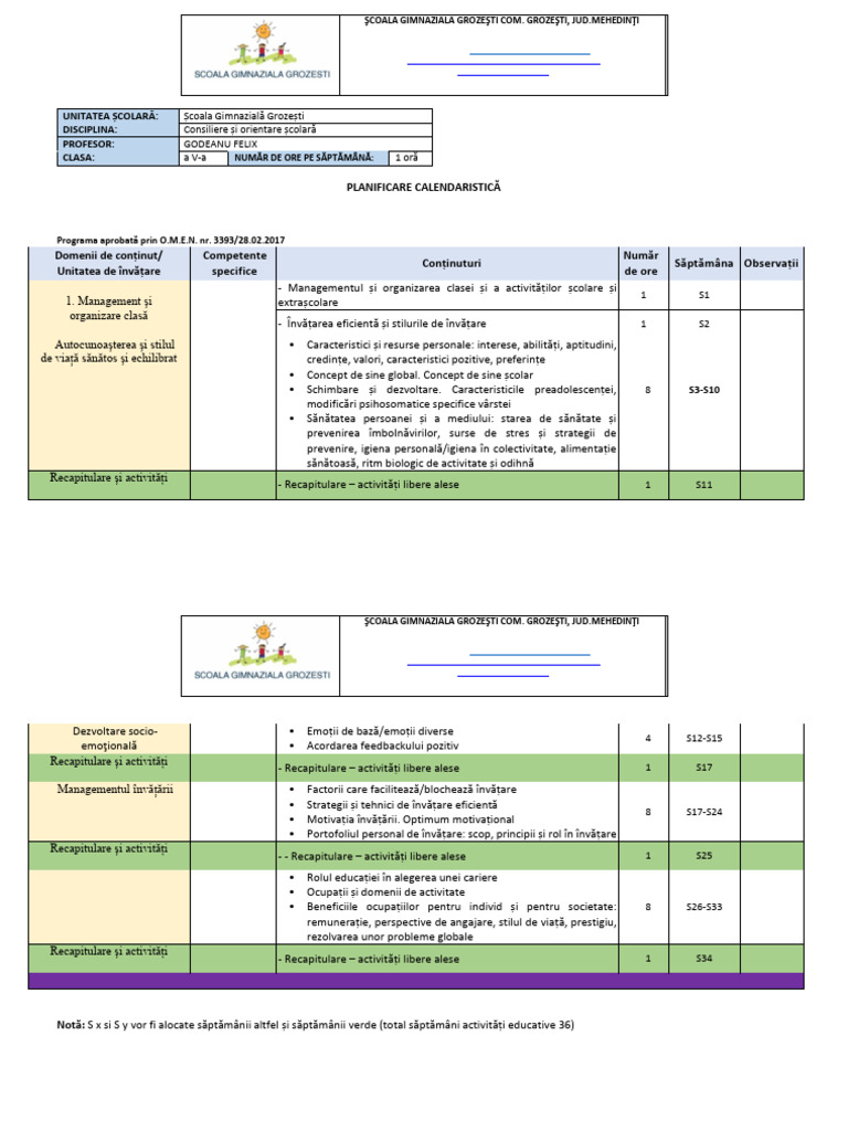 7 Planificare Dirigentie Clasa 5 | PDF